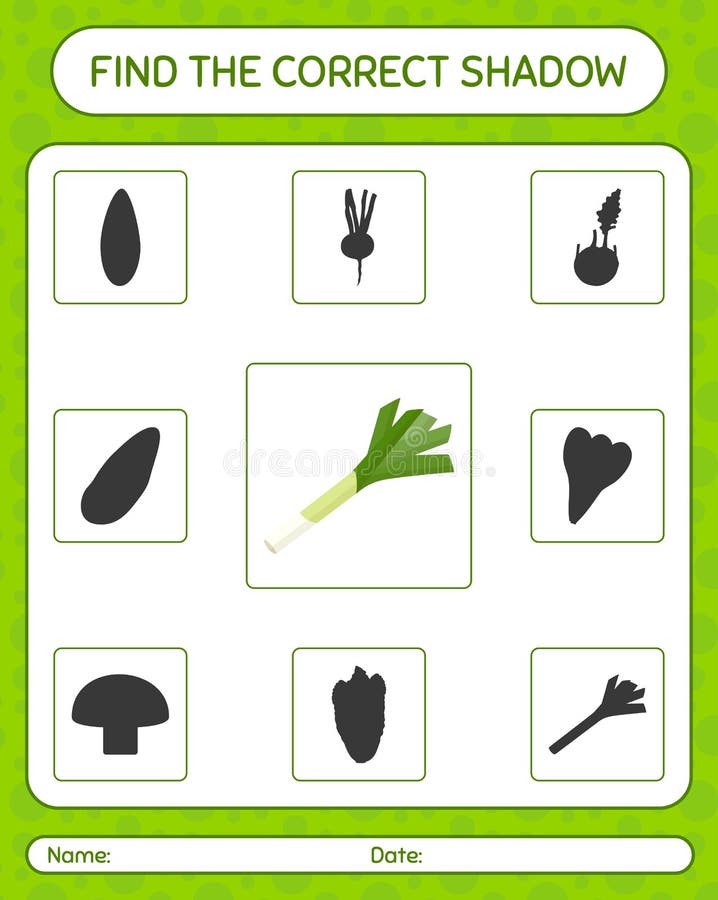 Find the Correct Shadows Game with Leek. Worksheet for Preschool Kids ...