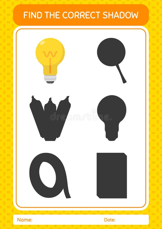 Find the Correct Shadows Game with Light Bulb. Worksheet for Preschool ...