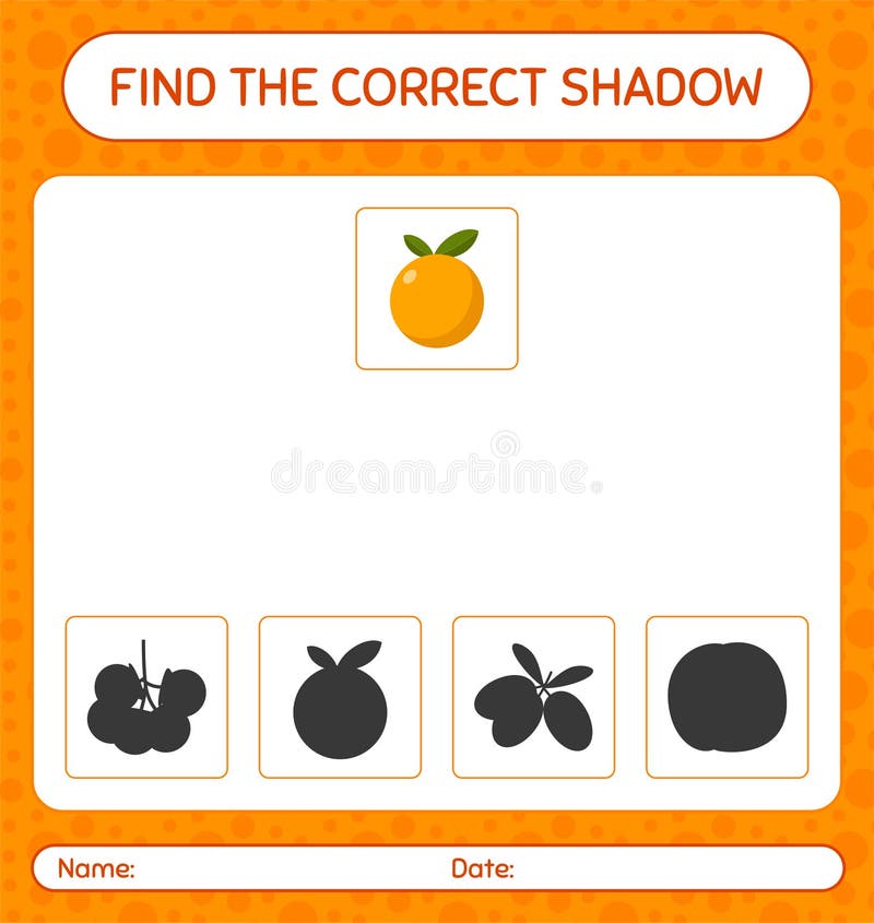 Find the Correct Shadows Game with Orange. Worksheet for Preschool Kids ...