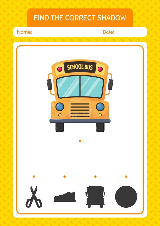Find the Correct Shadows Game with School Bus. Worksheet for Preschool ...