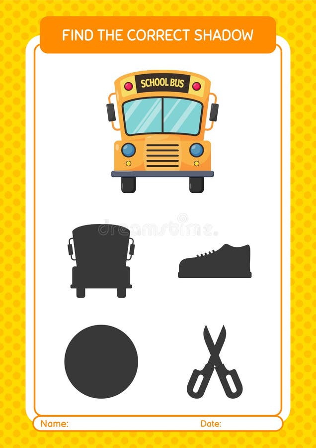 Find the Correct Shadows Game with School Bus. Worksheet for Preschool ...