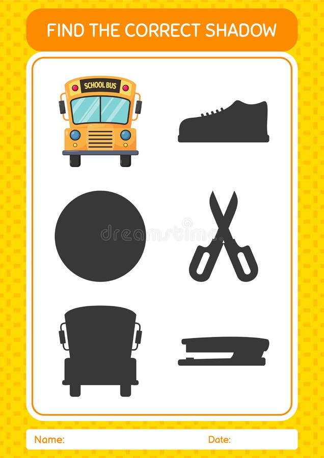 Find the Correct Shadows Game with School Bus. Worksheet for Preschool ...