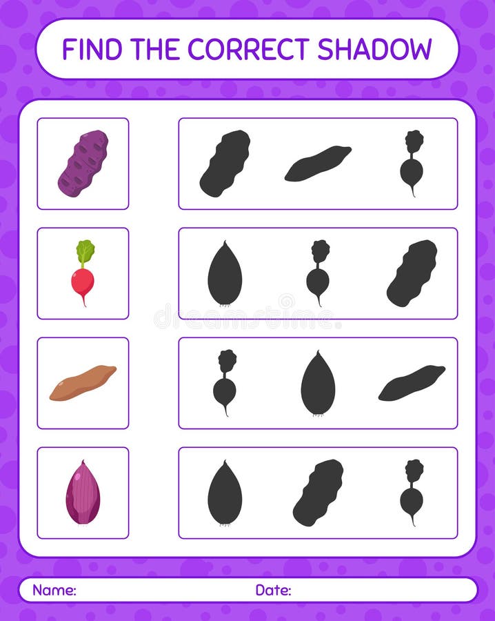 Find the Correct Shadows Game with Vegetables. Worksheet for Preschool ...