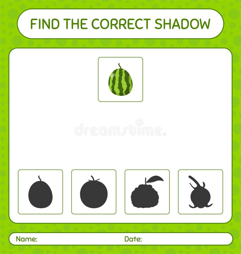 Find the Correct Shadows Game with Watermelon. Worksheet for Preschool ...