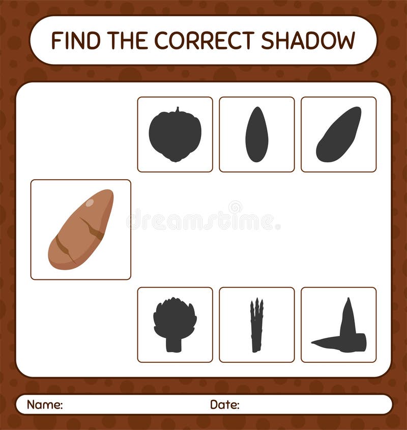 Find the Correct Shadows Game with Yam Root. Worksheet for Preschool ...