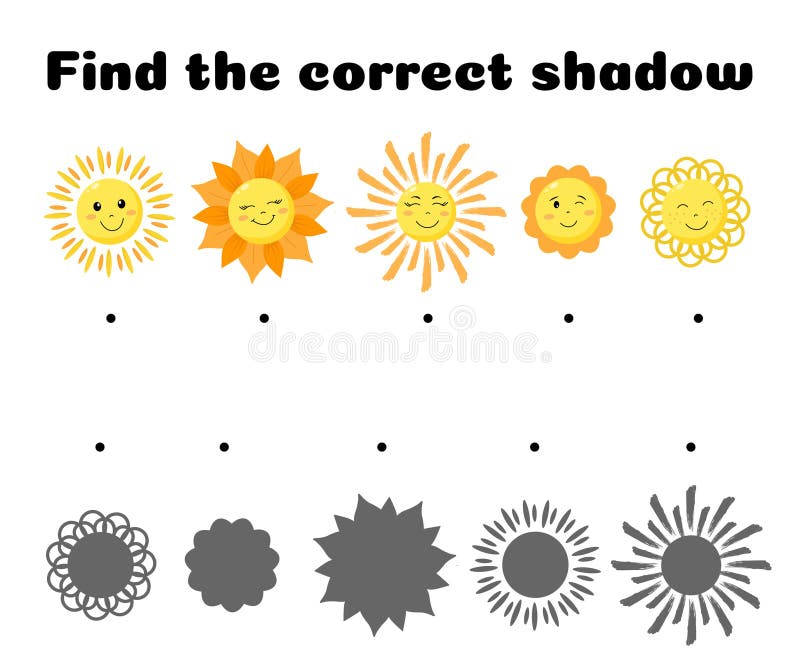 Find the Correct Shadows of Suns Characters. Children S Educational ...
