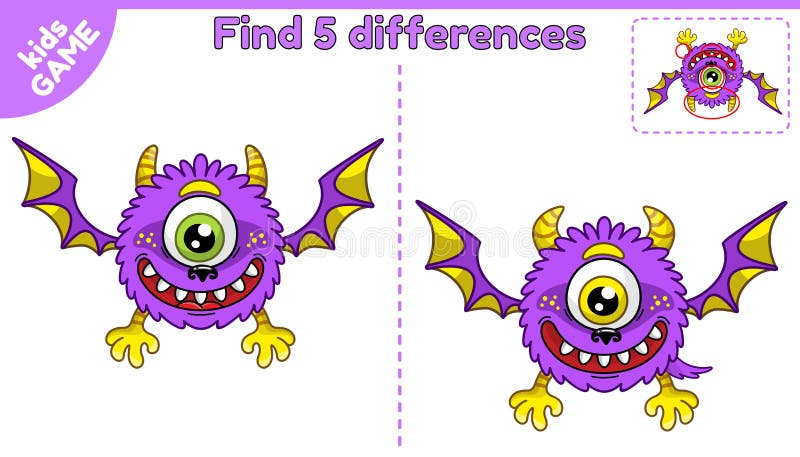 Game Find Differences Cartoon Monster-3 Stock Illustration ...