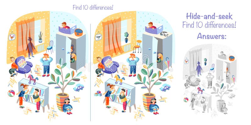 Find Difference Logic Game with Answer Design Stock Vector ...