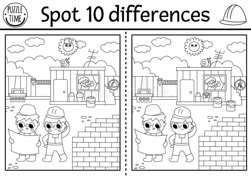 Find Differences Black and White Game for Children. Educational ...