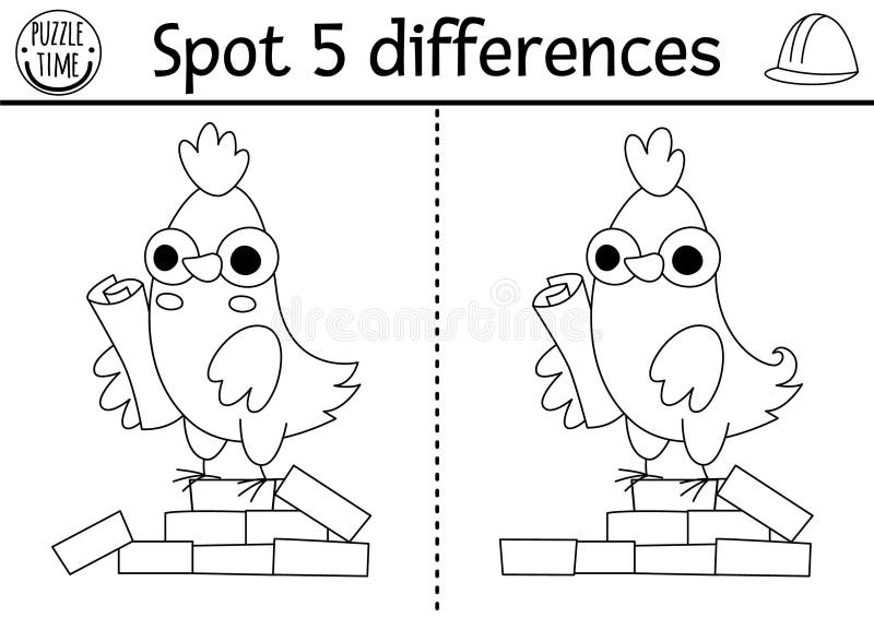 Find Differences Black and White Game. Construction Site Educational ...