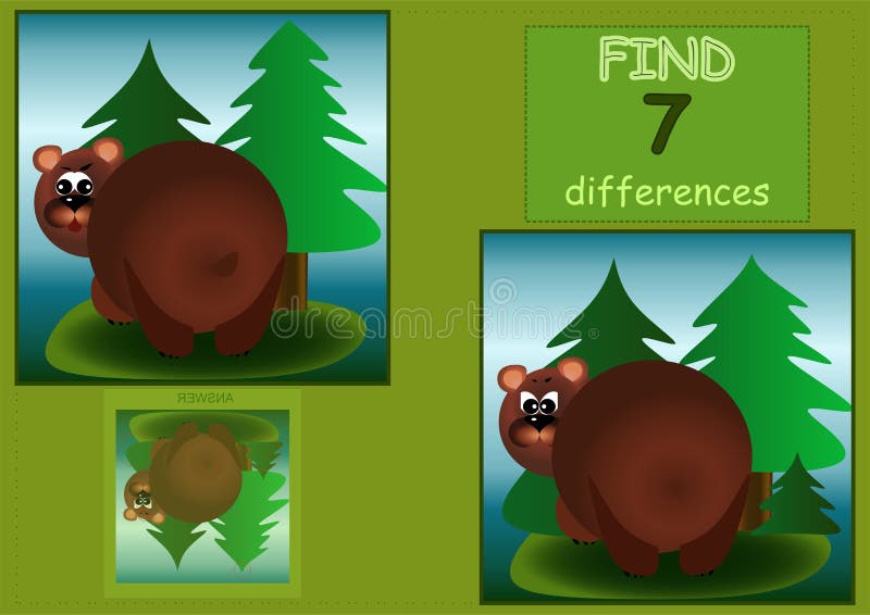 Find 7 Differences Brown Bear from the Back in the Forest Children S ...