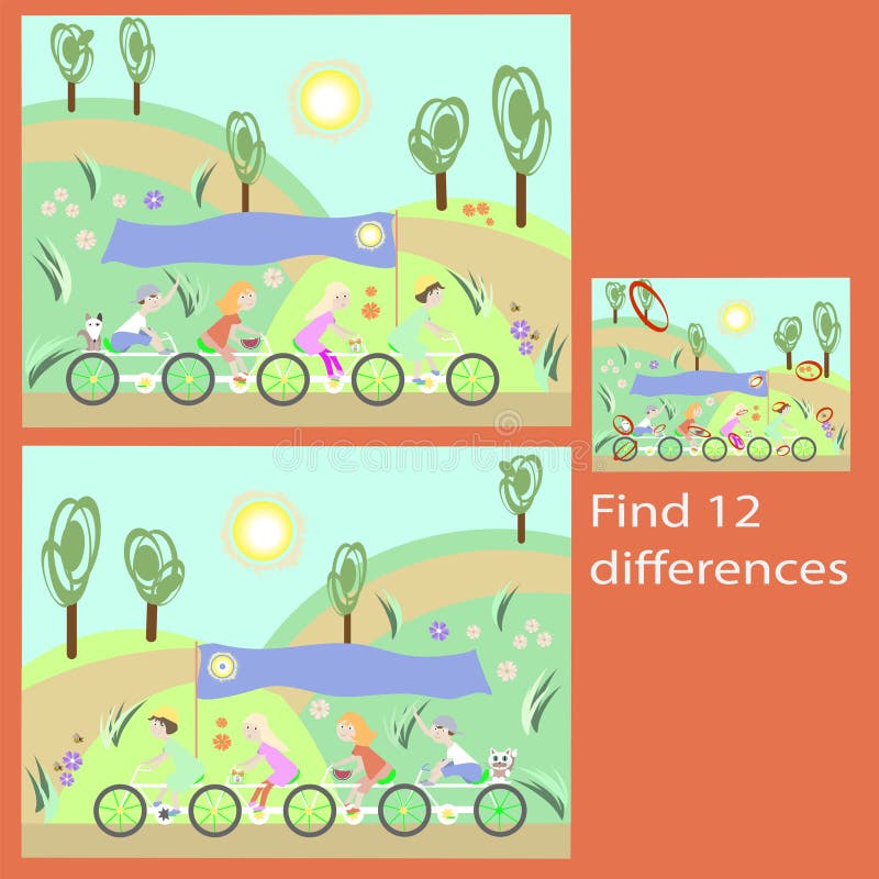 Find 12 Differences in Children on Bicycles Stock Illustration ...