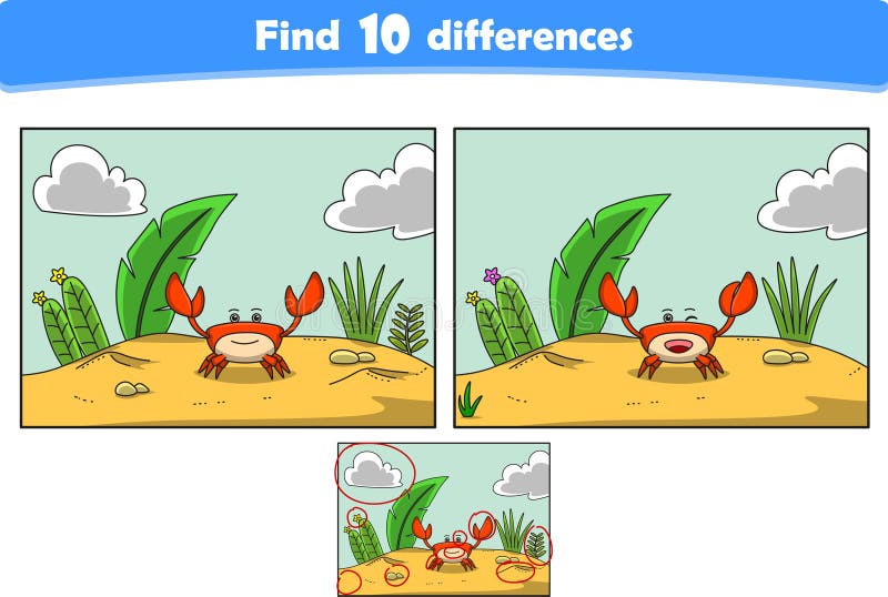 Funny Cartoon Crab. Find 10 Differences Stock Vector - Illustration of ...
