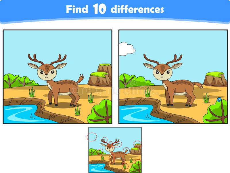 Funny Deer Cartoon. Find 10 Differences Stock Vector - Illustration of ...