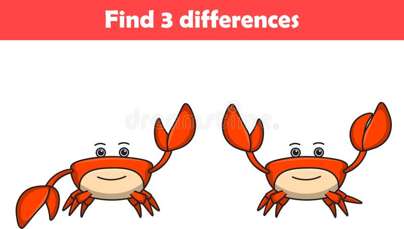 Education Game for Children Find Three Differences between Two Crab ...