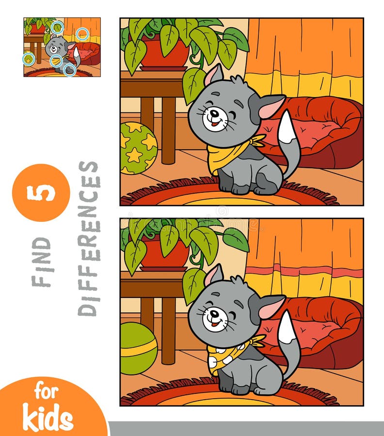 Find Differences, Education Game for Children, Cat in the Living Room ...