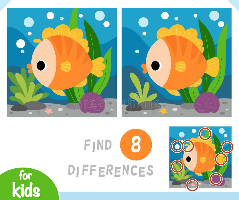 Find Differences Educational Game for Kids, Cute Fish Stock Vector ...