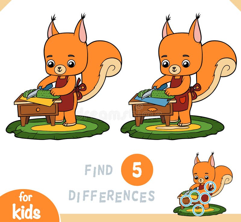 Find Differences Educational Game for Children, Squirrel Cooks Food and ...