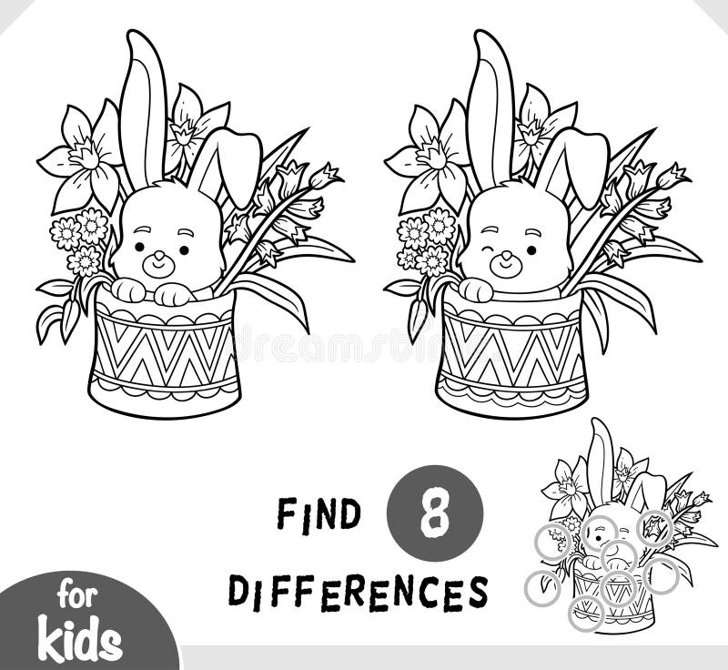 Find Differences Educational Game for Children, Easter Illustration Little Rabbit in a Box Stock ...