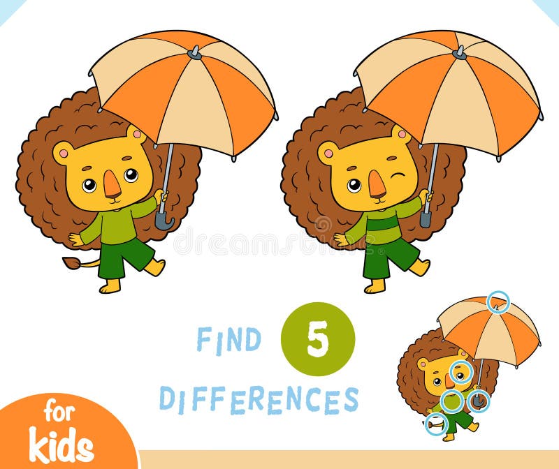 Find Differences Educational Game for Children, Lion and Umbrella Stock ...