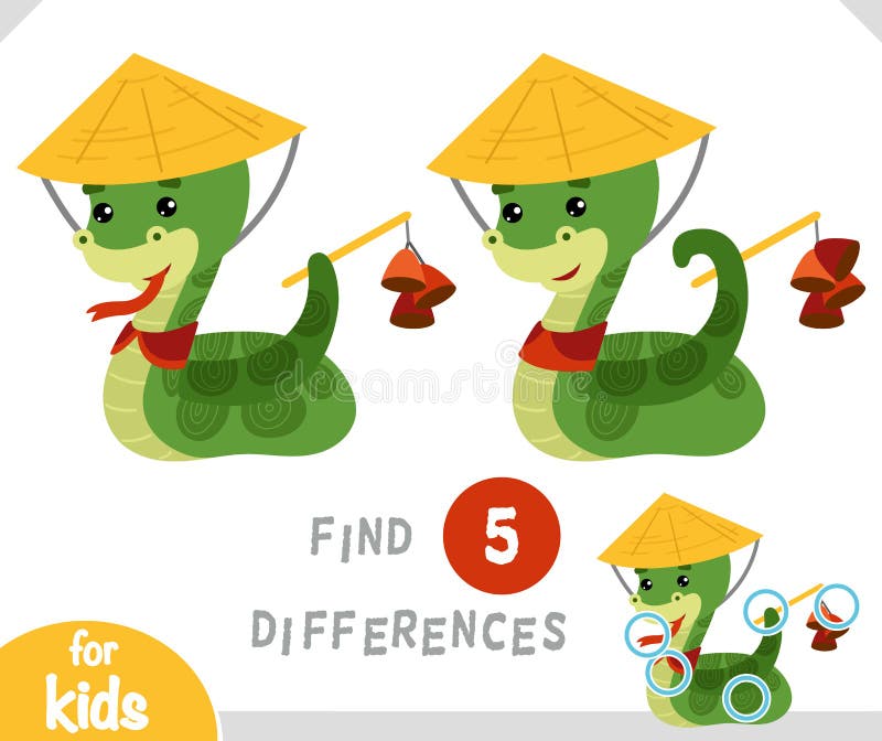 Find Differences Educational Game, Chinese New Year Character Snake ...