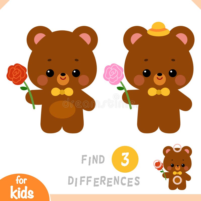 Find Differences, Educational Game, Cute Little Bear Character with ...