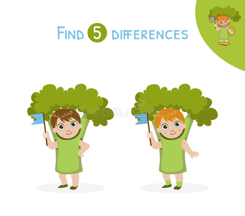 Find Differences, Educational Game for Kids, Cute Girl in Broccoli ... Find Differences, Educational Game for Kids, Cute Girl in Broccoli ...