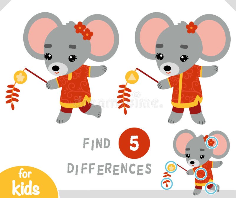 Find Differences Educational Game, Rat and Chinese New Year Decoration ...