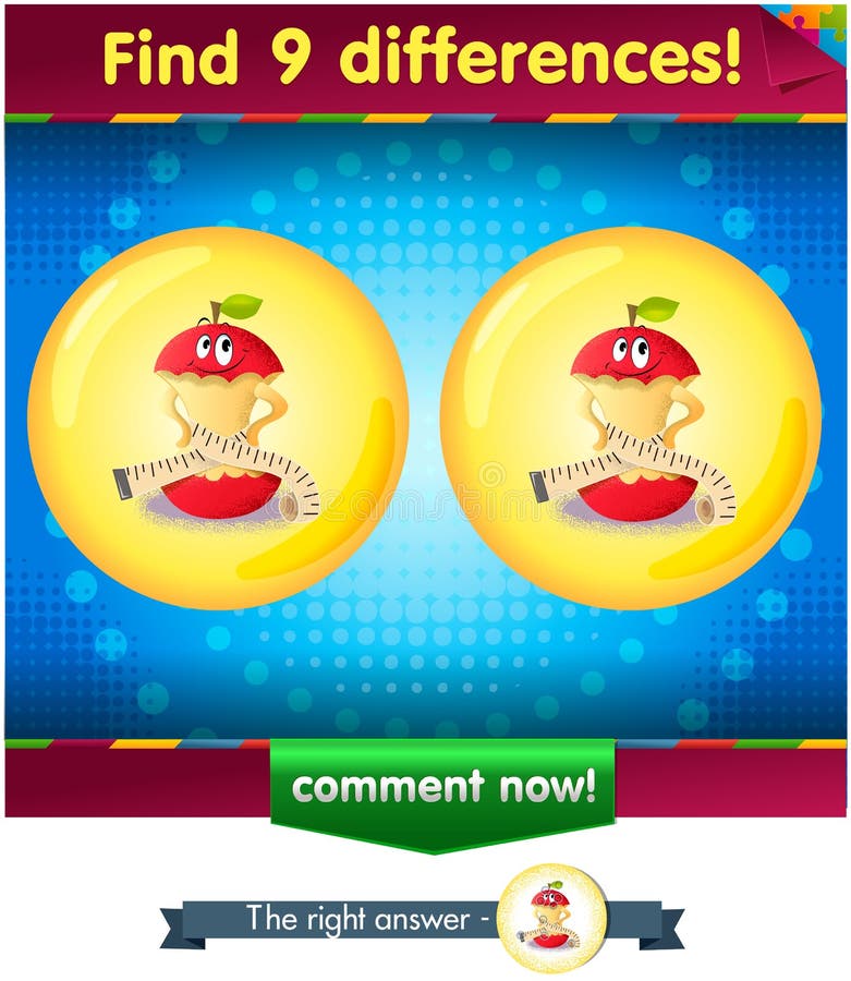Find 9 Differences the Funny Apple Stock Illustration - Illustration of ...