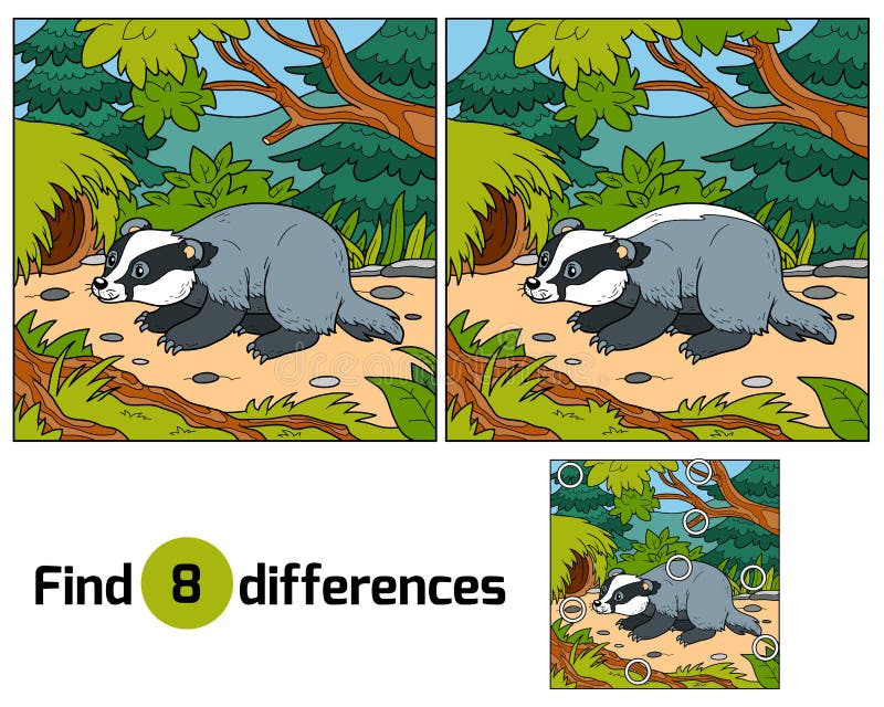 Find Differences, Game for Children (badger and Background) Stock ...