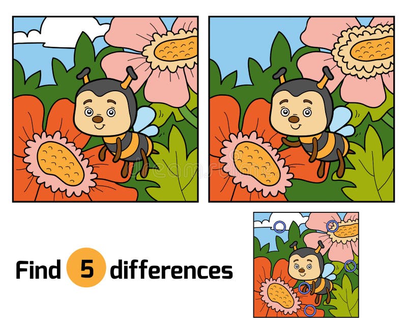 Find Differences, Game for Children (bee and Background) Stock Vector ...