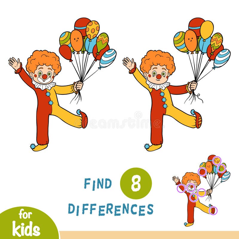Find Differences Game for Children, Clown Stock Vector - Illustration of circus, cartoon: 122810358