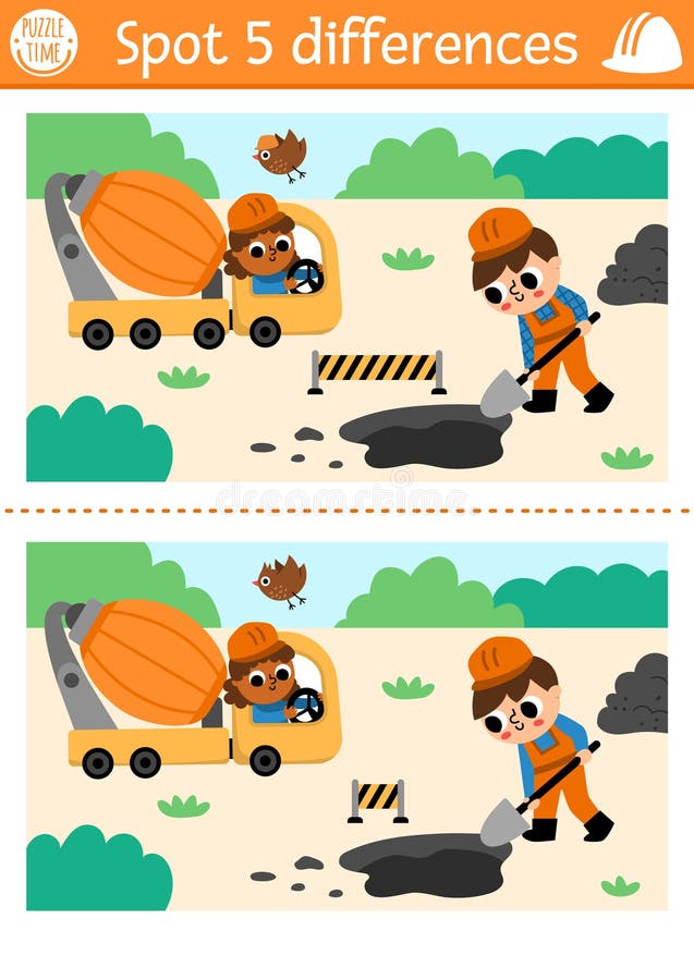 Find Differences Game for Children. Construction Site Educational ...