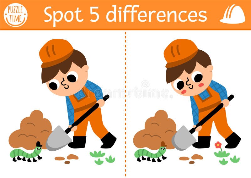 Find Differences Game for Children. Construction Site Educational ...