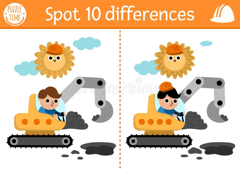 Find Differences Game for Children. Construction Site Educational ...