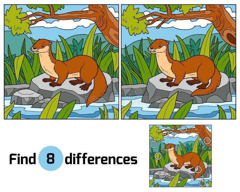 Find Differences, Game for Children (otter and Background) Stock Vector ...