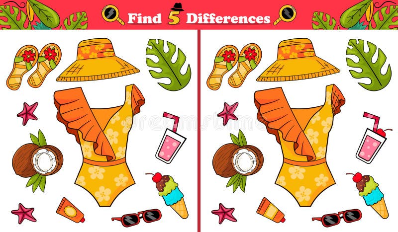 Find 5 Differences Game for Children with Summer Themed Objects Stock ...