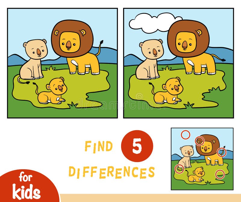 Find Differences, Game for Children, Three Lions Stock Vector ...