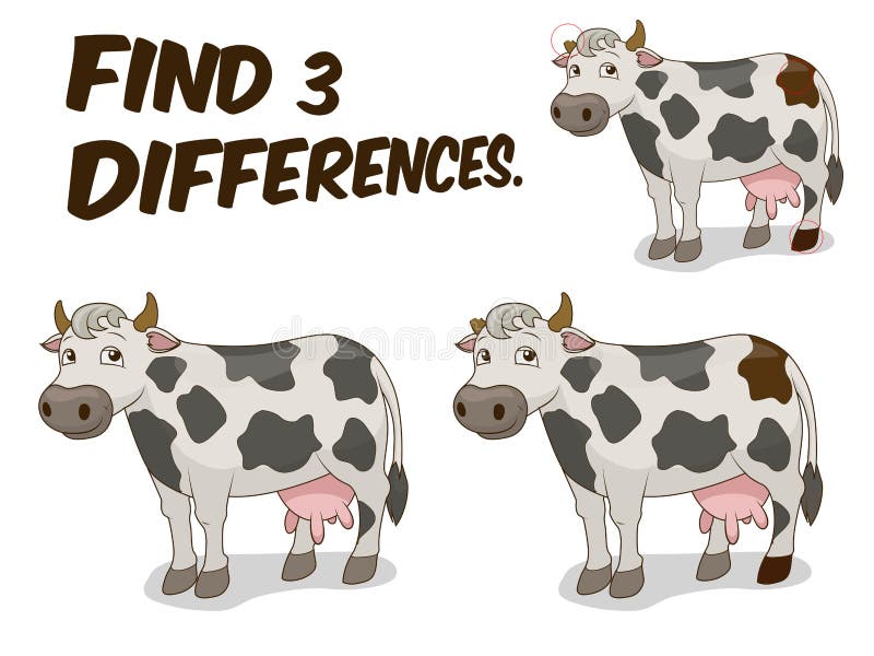 Find Differences Game Cow Vector Illustration Stock Vector ...