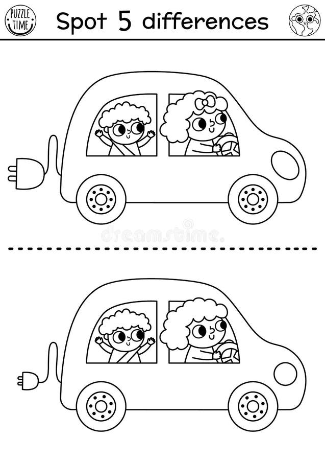 Find Differences Game. Ecological Black and White Educational Activity ... Find Differences Game. Ecological Black and White Educational Activity ...