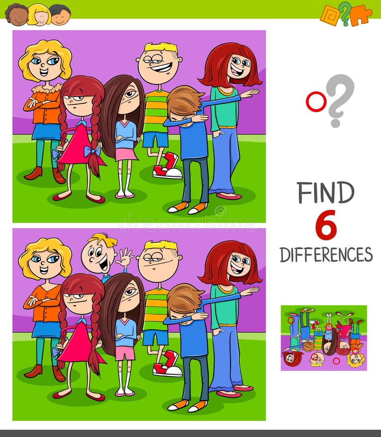 Find Differences Game with Kids Group Stock Vector - Illustration of ...