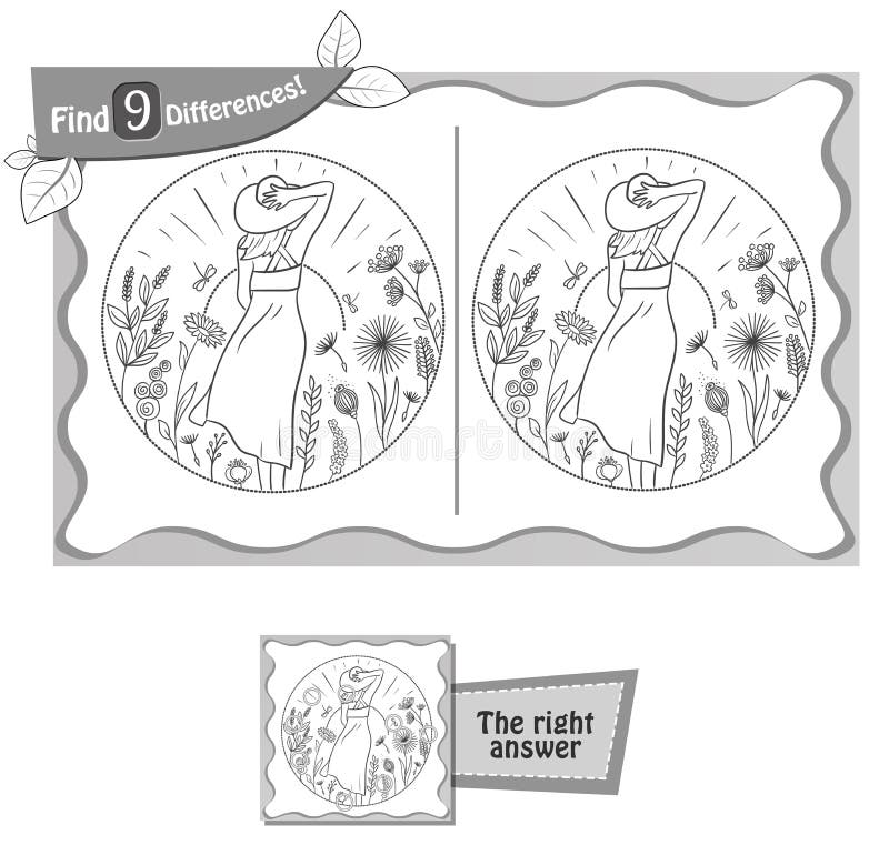 Find 9 Differences Game Woman Summer Stock Vector - Illustration of ...
