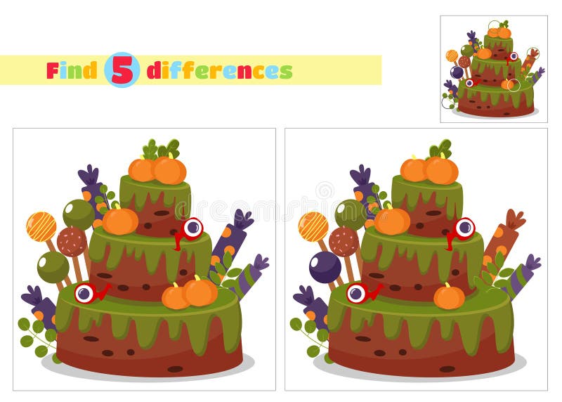 Find the Differences. Halloween Cake Three Tiers in Cartoon Style ...