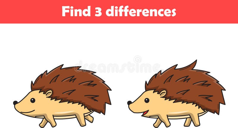 Education Game for Children Find Three Differences between Two Hedgehog ...