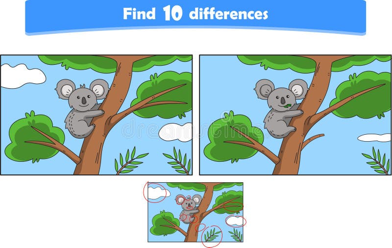 Funny Cartoon Koala. Find 10 Differences Stock Vector - Illustration of ...