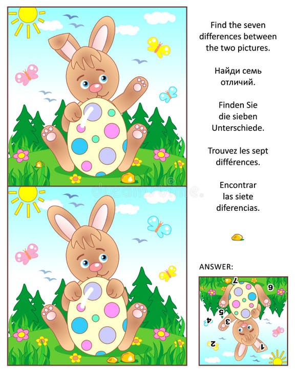 Find the Differences Picture Puzzle with Easter Bunny and Painted Egg ...