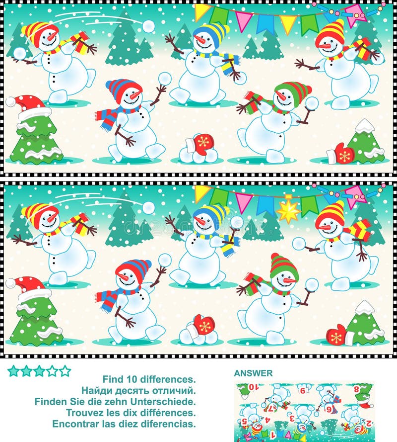New Year Or Christmas Find The Differences Picture Puzzle Stock Vector