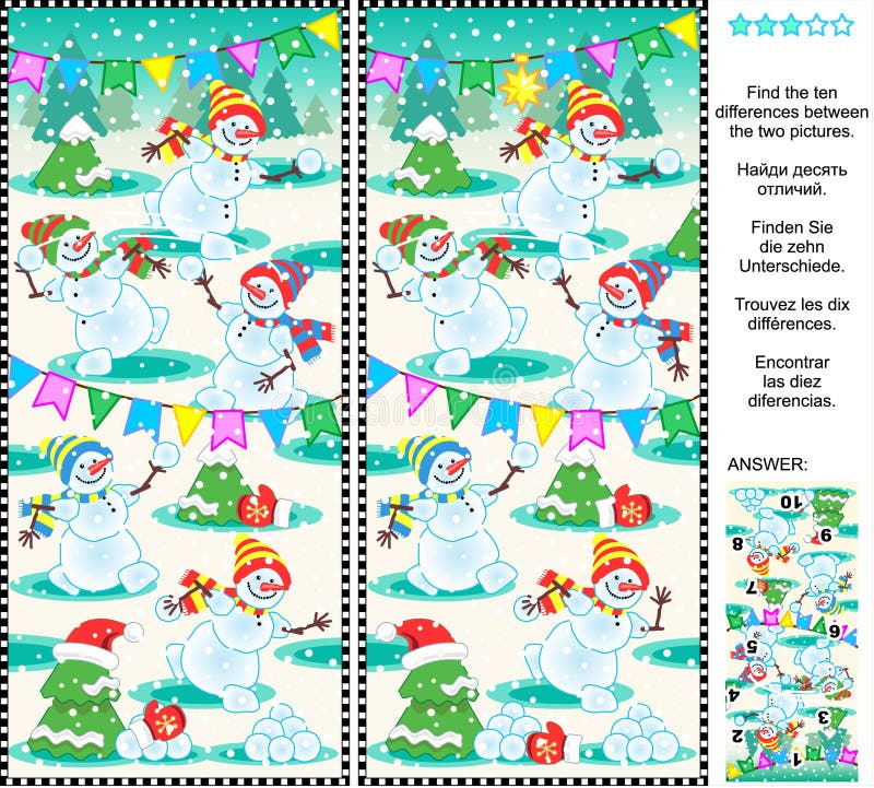 New Year Or Christmas Find The Differences Picture Puzzle Stock Vector