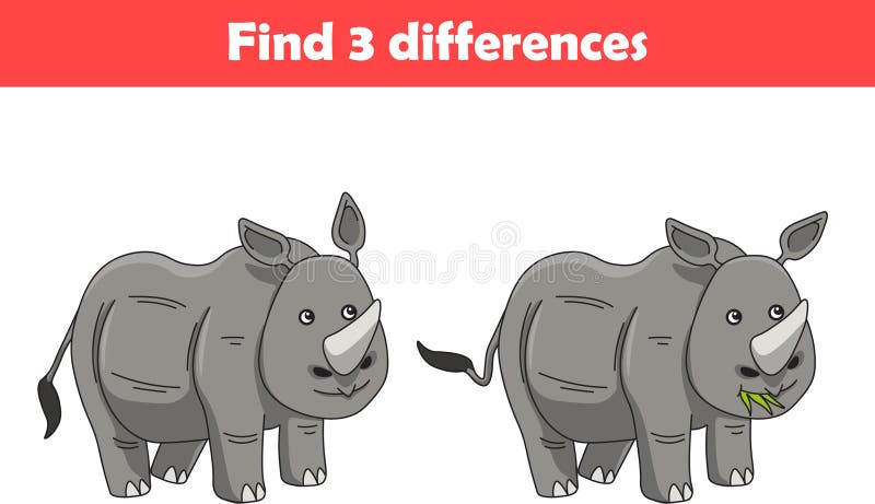 Education Game for Children Find Three Differences between Two Rhino ...