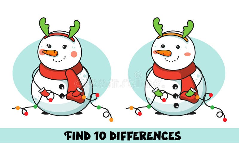 Find 10 Differences. Snowman Illustration for Kids. Vector Illustration ...